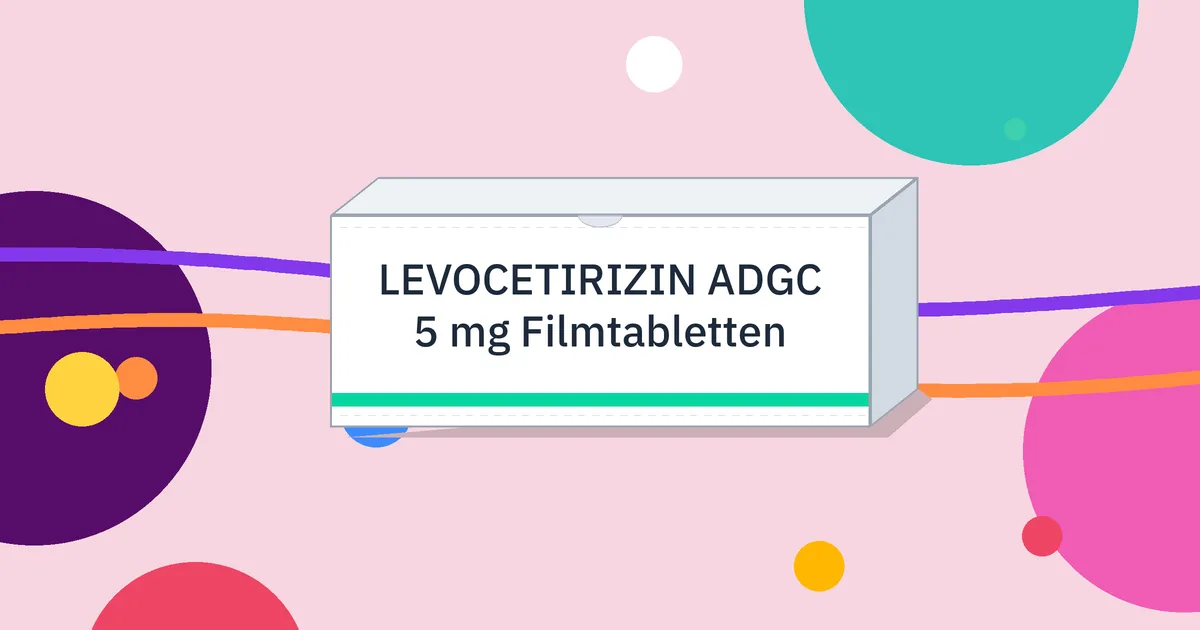Symbolbild: Packung mit der Aufschrift LEVOCETIRIZIN ADGC 5 mg Filmtabletten (PZN 18082955) – Verfügbarkeit und Bezug in Apotheken in Frankfurt am Main