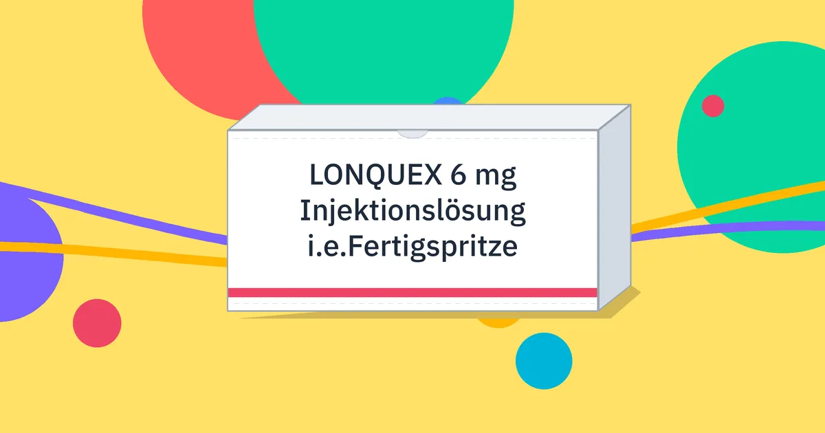 Symbolbild: Packung mit der Aufschrift LONQUEX 6 mg Injektionslösung i.e.Fertigspritze (PZN 13895530) – Verfügbarkeit und Bezug in Apotheken in Frankfurt am Main