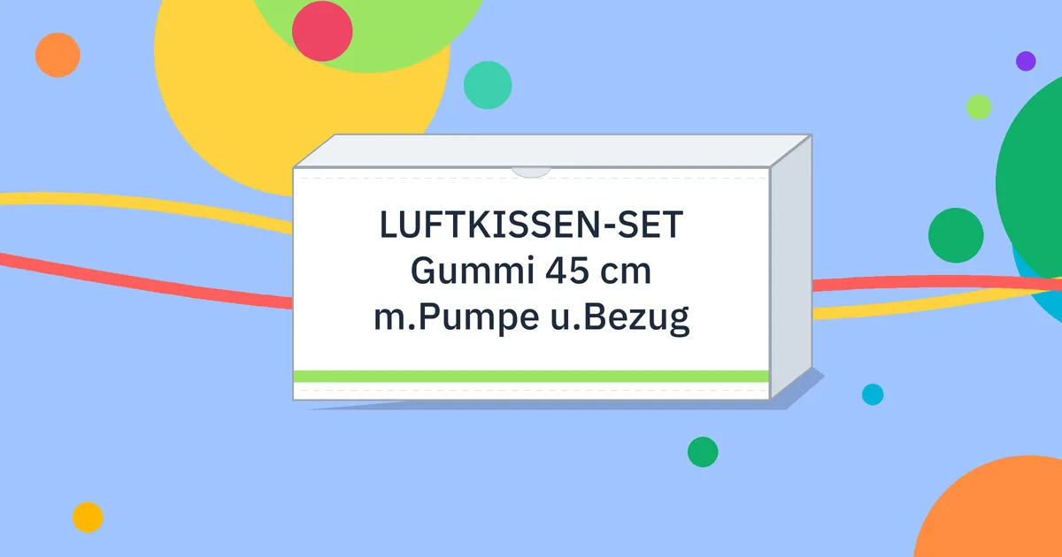 Symbolbild: Packung mit der Aufschrift LUFTKISSEN-SET Gummi 45 cm m.Pumpe u.Bezug (PZN 13921813) – Verfügbarkeit und Bezug in Apotheken in Frankfurt am Main