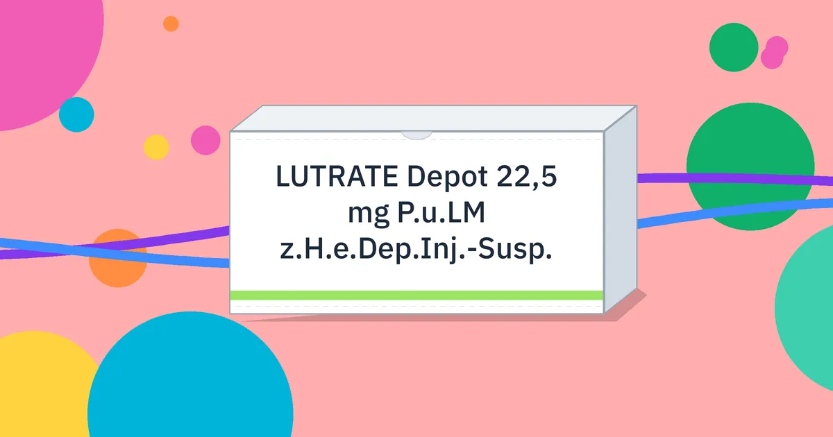 Symbolbild: Packung mit der Aufschrift LUTRATE Depot 22,5 mg P.u.LM z.H.e.Dep.Inj.-Susp. (PZN 18706746) – Verfügbarkeit und Bezug in Apotheken in Frankfurt am Main