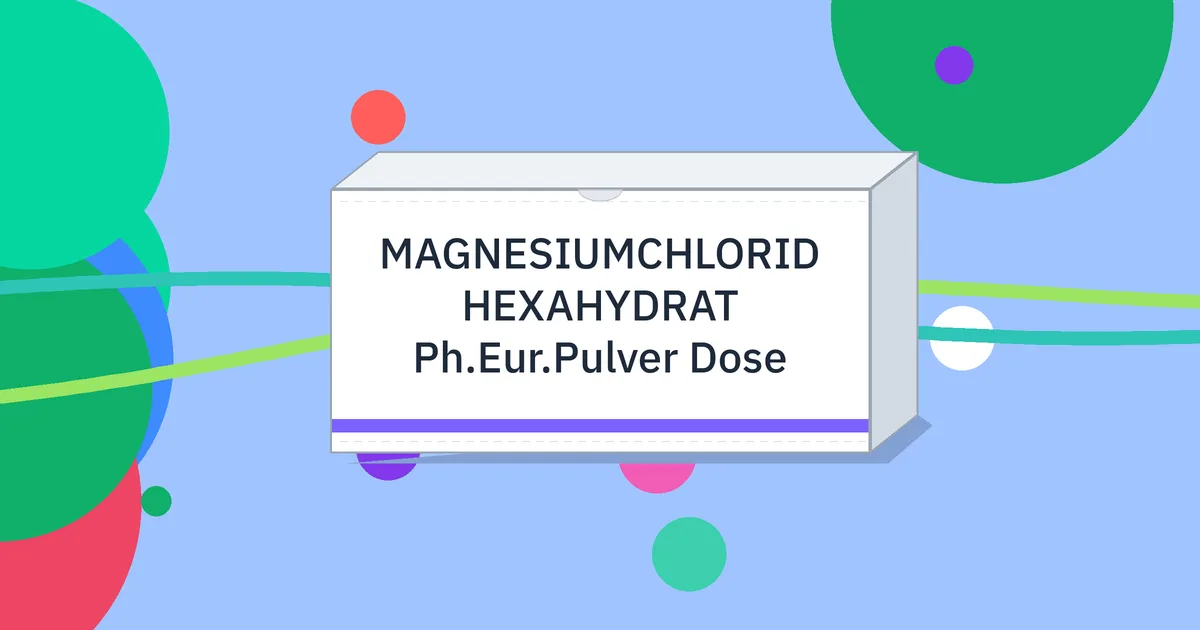 Symbolbild: Packung mit der Aufschrift MAGNESIUMCHLORID HEXAHYDRAT Ph.Eur.Pulver Dose (PZN 15737640) – Verfügbarkeit und Bezug in Apotheken in Frankfurt am Main