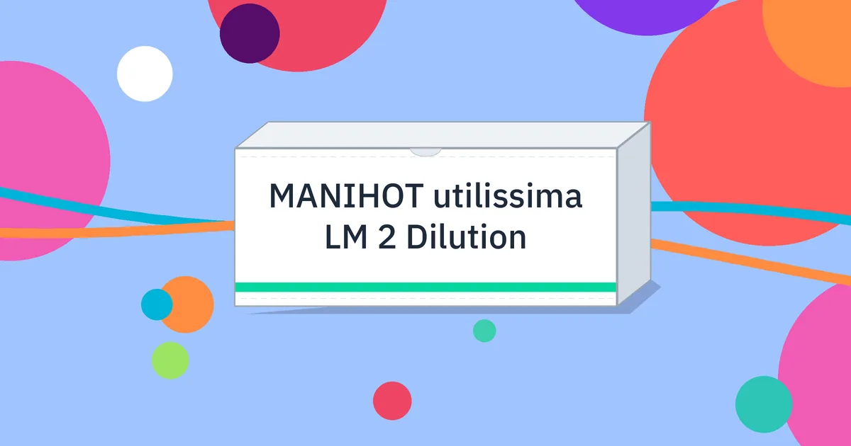 Symbolbild: Packung mit der Aufschrift MANIHOT utilissima LM 2 Dilution (PZN 13600836) – Verfügbarkeit und Bezug in Apotheken in Frankfurt am Main