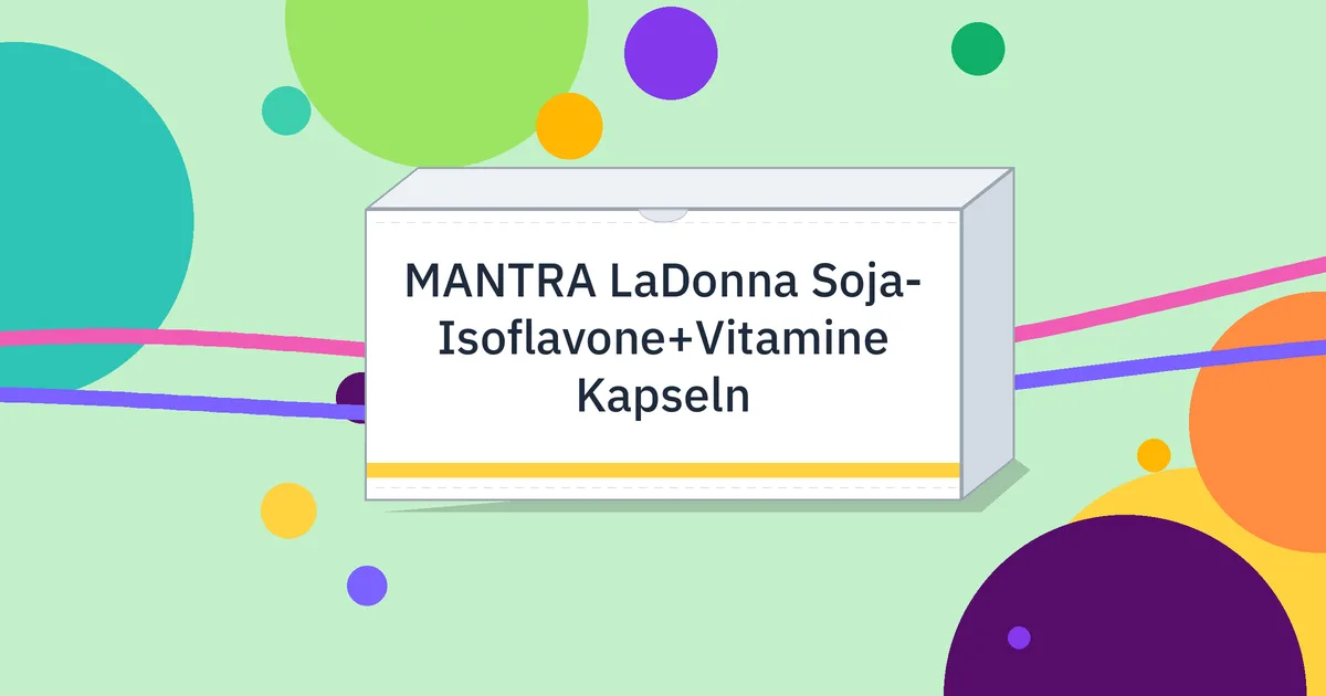 Symbolbild: Packung mit der Aufschrift MANTRA LaDonna Soja-Isoflavone+Vitamine Kapseln (PZN 10940460) – Verfügbarkeit und Bezug in Apotheken in Frankfurt am Main