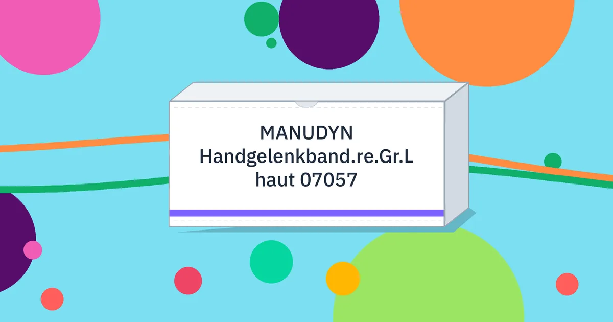 Symbolbild: Packung mit der Aufschrift MANUDYN Handgelenkband.re.Gr.L haut 07057 (PZN 06727418) – Verfügbarkeit und Bezug in Apotheken in Frankfurt am Main