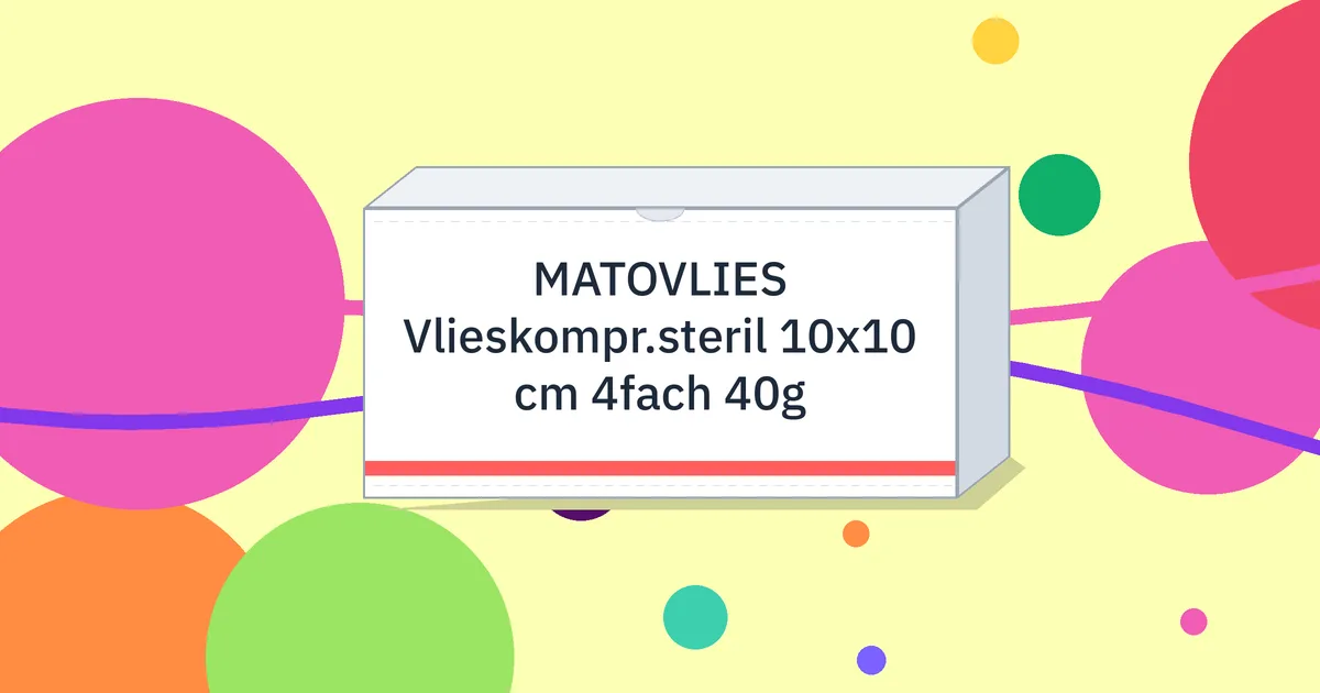 Symbolbild: Packung mit der Aufschrift MATOVLIES Vlieskompr.steril 10x10 cm 4fach 40g (PZN 00592213) – Verfügbarkeit und Bezug in Apotheken in Frankfurt am Main