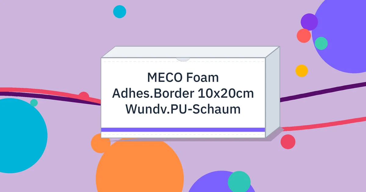 Symbolbild: Packung mit der Aufschrift MECO Foam Adhes.Border 10x20cm Wundv.PU-Schaum (PZN 18782836) – Verfügbarkeit und Bezug in Apotheken in Frankfurt am Main
