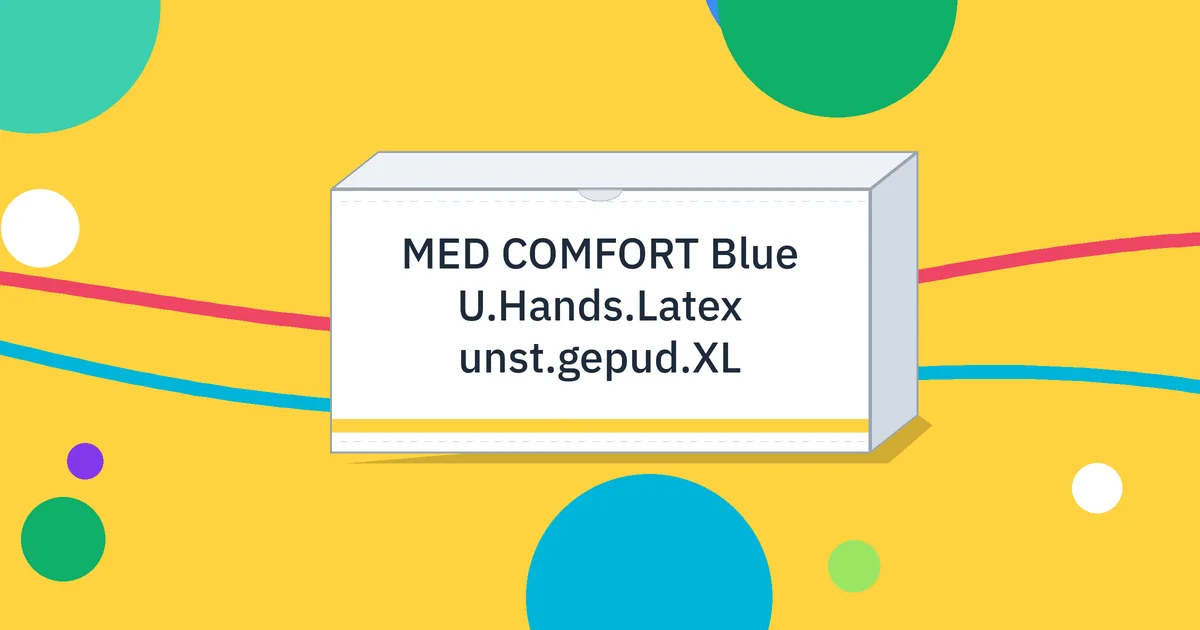 Symbolbild: Packung mit der Aufschrift MED COMFORT Blue U.Hands.Latex unst.gepud.XL (PZN 15868431) – Verfügbarkeit und Bezug in Apotheken in Frankfurt am Main