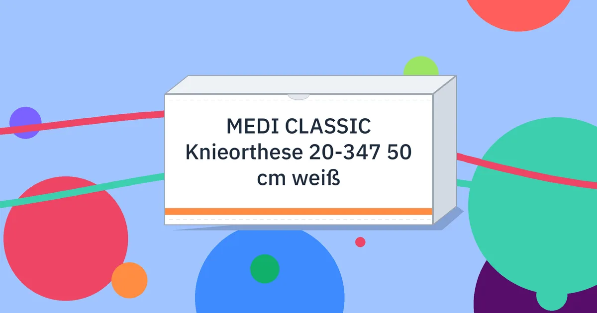 Symbolbild: Packung mit der Aufschrift MEDI CLASSIC Knieorthese 20-347 50 cm weiß (PZN 18108577) – Verfügbarkeit und Bezug in Apotheken in Frankfurt am Main