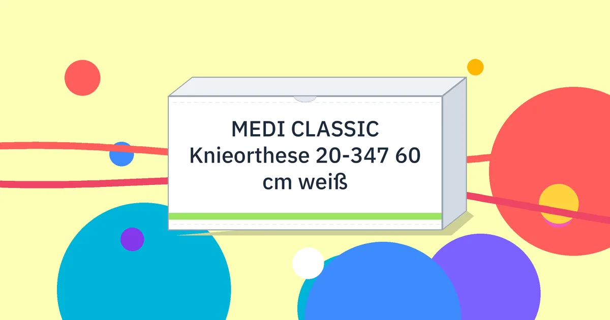Symbolbild: Packung mit der Aufschrift MEDI CLASSIC Knieorthese 20-347 60 cm weiß (PZN 18108608) – Verfügbarkeit und Bezug in Apotheken in Frankfurt am Main