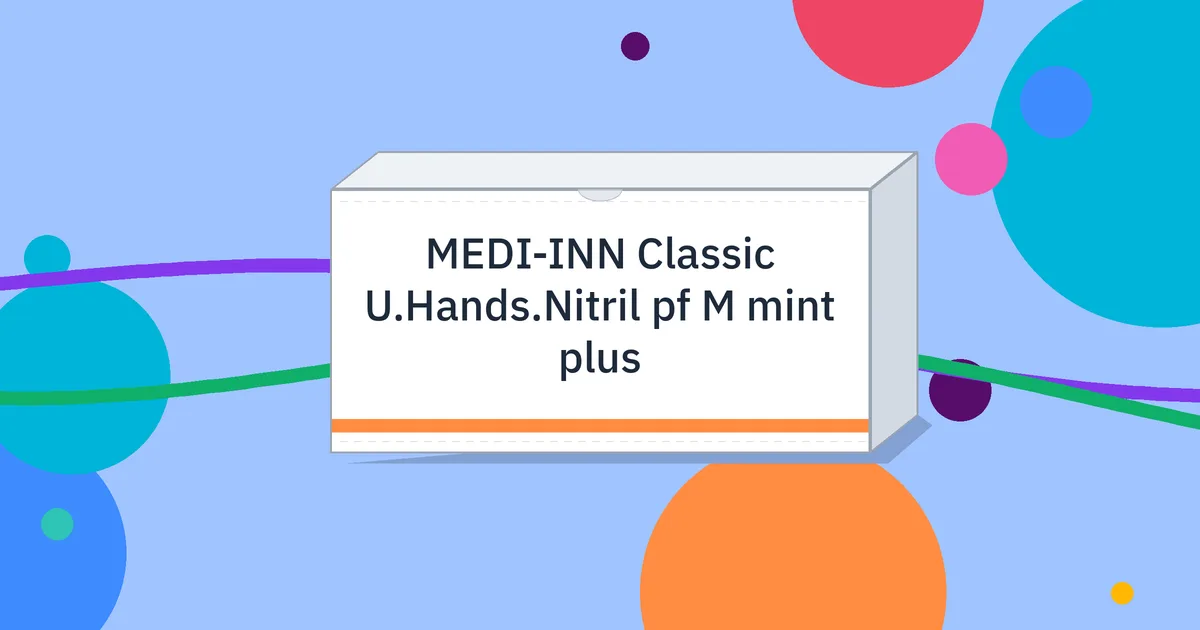 Symbolbild: Packung mit der Aufschrift MEDI-INN Classic U.Hands.Nitril pf M mint plus (PZN 18445607) – Verfügbarkeit und Bezug in Apotheken in Frankfurt am Main