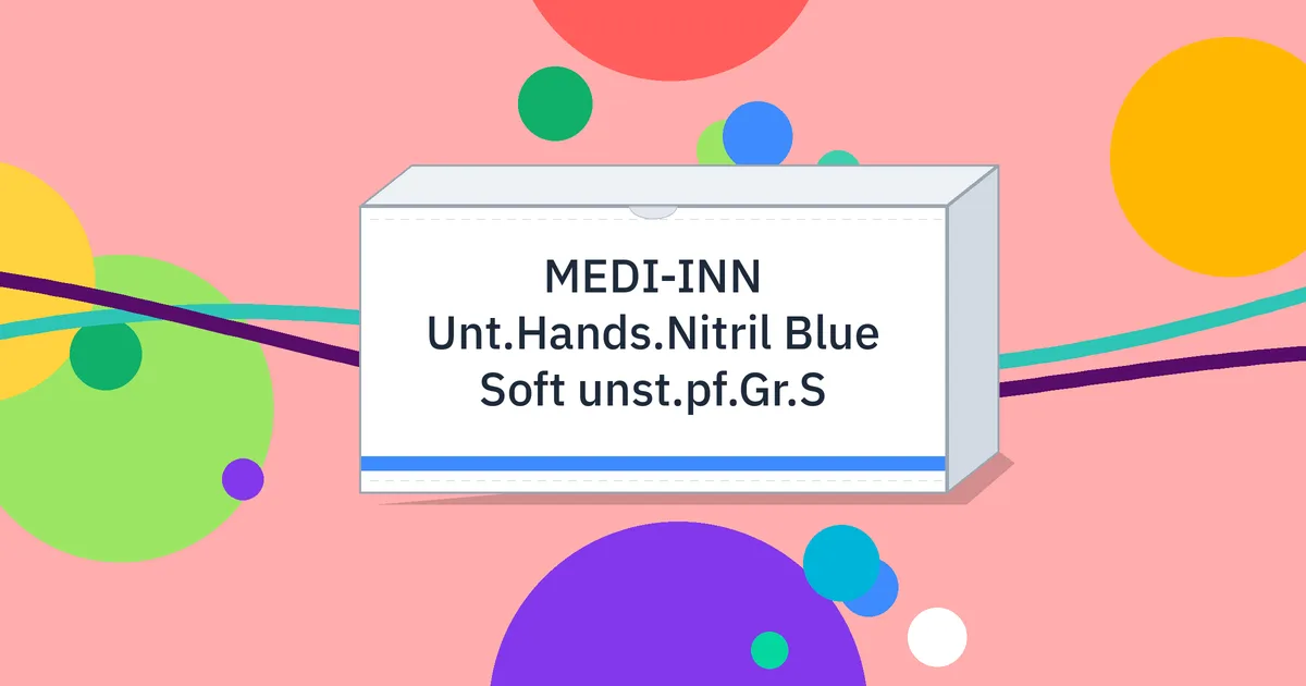 Symbolbild: Packung mit der Aufschrift MEDI-INN Unt.Hands.Nitril Blue Soft unst.pf.Gr.S (PZN 10183361) – Verfügbarkeit und Bezug in Apotheken in Frankfurt am Main