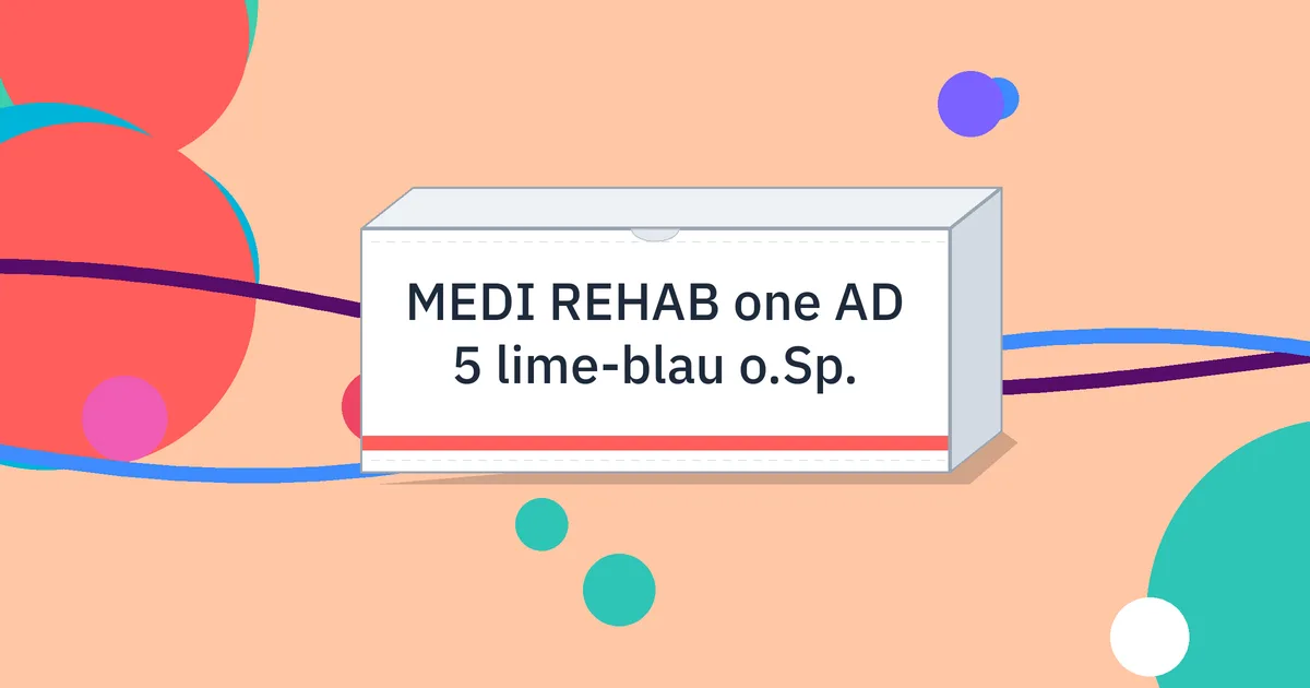 Symbolbild: Packung mit der Aufschrift MEDI REHAB one AD 5 lime-blau o.Sp. (PZN 18898148) – Verfügbarkeit und Bezug in Apotheken in Frankfurt am Main