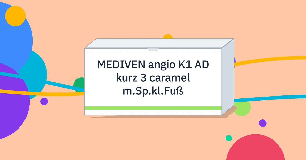 Symbolbild: Packung mit der Aufschrift MEDIVEN angio K1 AD kurz 3 caramel m.Sp.kl.Fuß (PZN 17210285) – Verfügbarkeit und Bezug in Apotheken in Frankfurt am Main