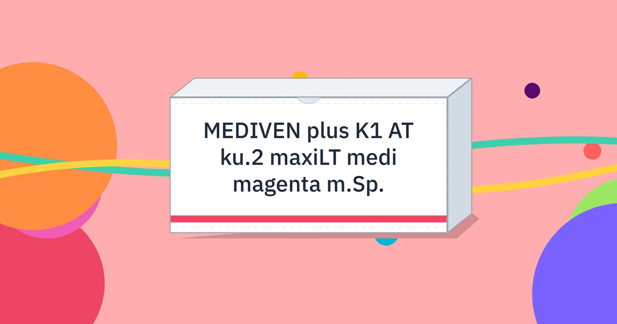 Symbolbild: Packung mit der Aufschrift MEDIVEN plus K1 AT ku.2 maxiLT medi magenta m.Sp. (PZN 15069523) – Verfügbarkeit und Bezug in Apotheken in Frankfurt am Main