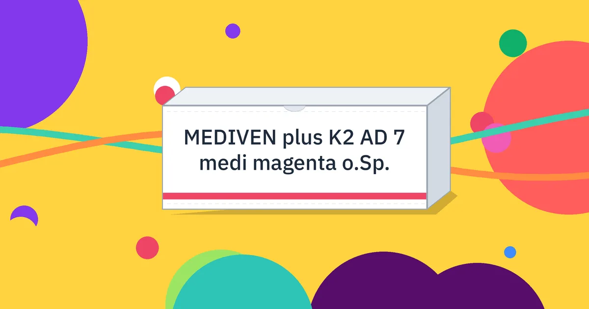 Symbolbild: Packung mit der Aufschrift MEDIVEN plus K2 AD 7 medi magenta o.Sp. (PZN 15093289) – Verfügbarkeit und Bezug in Apotheken in Frankfurt am Main