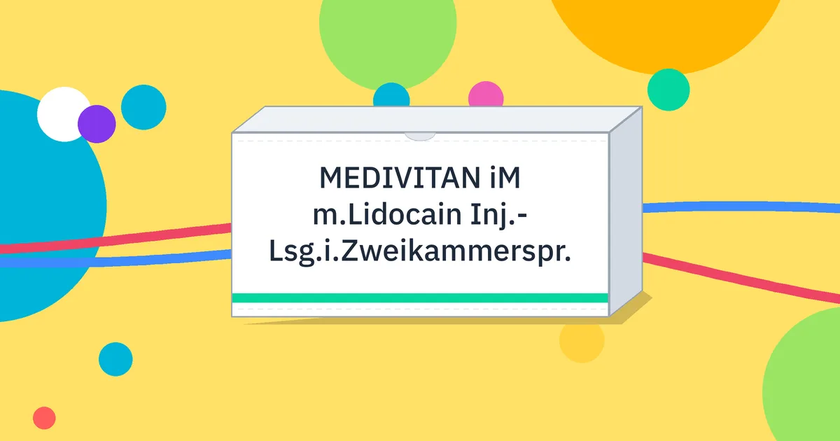 Symbolbild: Packung mit der Aufschrift MEDIVITAN iM m.Lidocain Inj.-Lsg.i.Zweikammerspr. (PZN 10192851) – Verfügbarkeit und Bezug in Apotheken in Frankfurt am Main