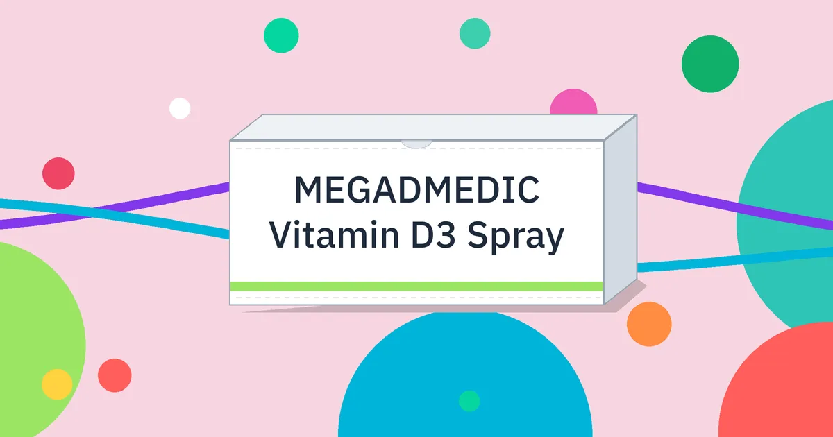 Symbolbild: Packung mit der Aufschrift MEGADMEDIC Vitamin D3 Spray (PZN 18097224) – Verfügbarkeit und Bezug in Apotheken in Frankfurt am Main