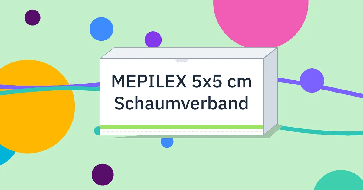 Symbolbild: Packung mit der Aufschrift MEPILEX 5x5 cm Schaumverband (PZN 16203484) – Verfügbarkeit und Bezug in Apotheken in Frankfurt am Main