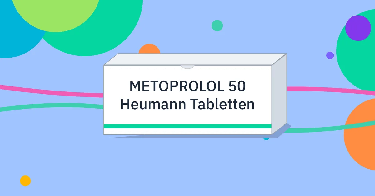 Symbolbild: Packung mit der Aufschrift METOPROLOL 50 Heumann Tabletten (PZN 04446543) – Verfügbarkeit und Bezug in Apotheken in Frankfurt am Main