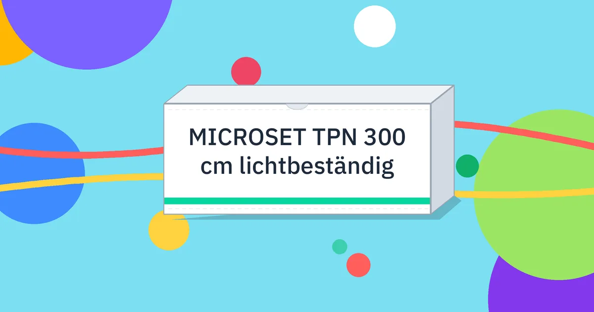 Symbolbild: Packung mit der Aufschrift MICROSET TPN 300 cm lichtbeständig (PZN 16776263) – Verfügbarkeit und Bezug in Apotheken in Frankfurt am Main