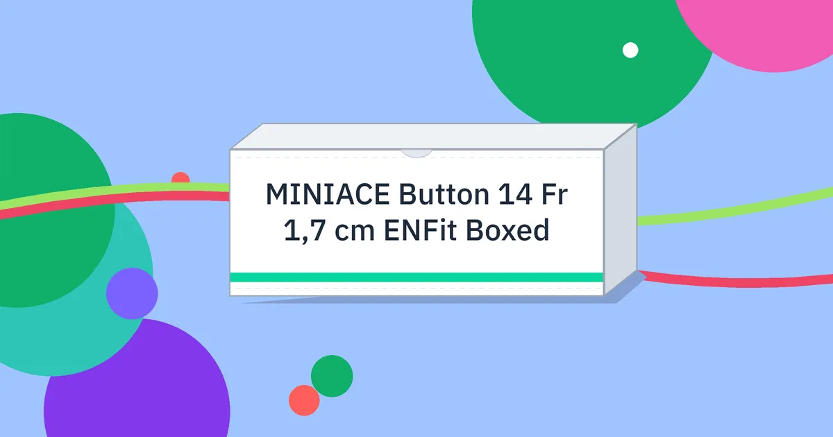 Symbolbild: Packung mit der Aufschrift MINIACE Button 14 Fr 1,7 cm ENFit Boxed (PZN 16953989) – Verfügbarkeit und Bezug in Apotheken in Frankfurt am Main
