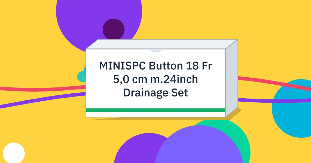 Symbolbild: Packung mit der Aufschrift MINISPC Button 18 Fr 5,0 cm m.24inch Drainage Set (PZN 20822230) – Verfügbarkeit und Bezug in Apotheken in Frankfurt am Main