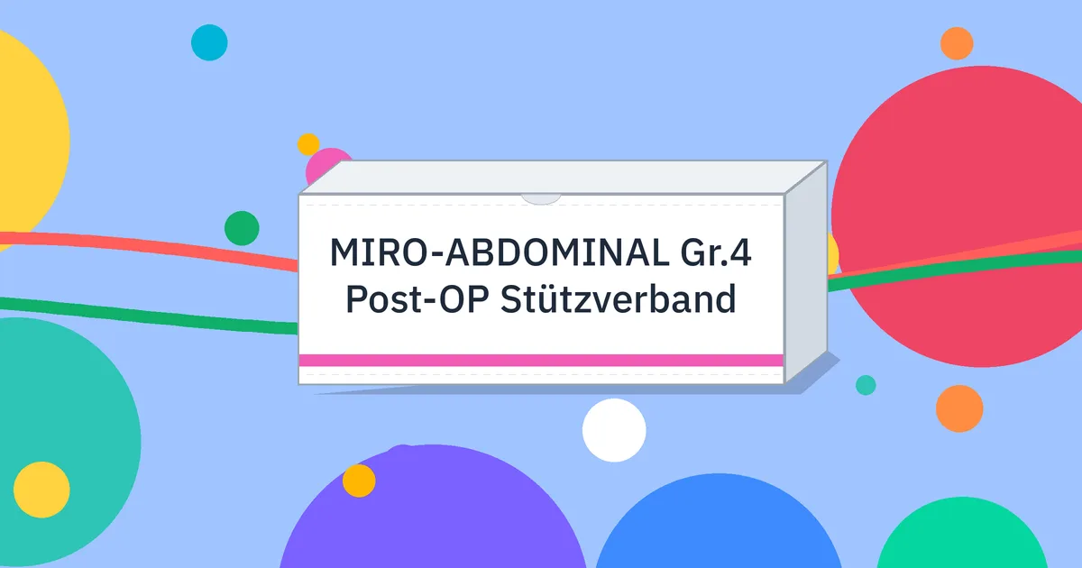 Symbolbild: Packung mit der Aufschrift MIRO-ABDOMINAL Gr.4 Post-OP Stützverband (PZN 06853488) – Verfügbarkeit und Bezug in Apotheken in Frankfurt am Main