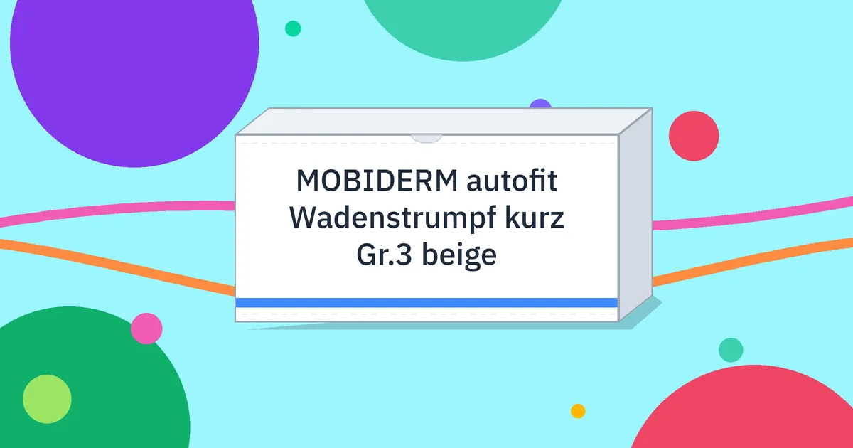 Symbolbild: Packung mit der Aufschrift MOBIDERM autofit Wadenstrumpf kurz Gr.3 beige (PZN 13969984) – Verfügbarkeit und Bezug in Apotheken in Frankfurt am Main