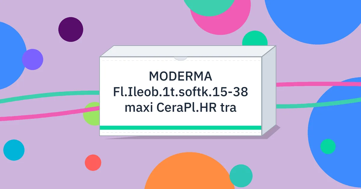 Symbolbild: Packung mit der Aufschrift MODERMA Fl.Ileob.1t.softk.15-38 maxi CeraPl.HR tra (PZN 12417478) – Verfügbarkeit und Bezug in Apotheken in Frankfurt am Main