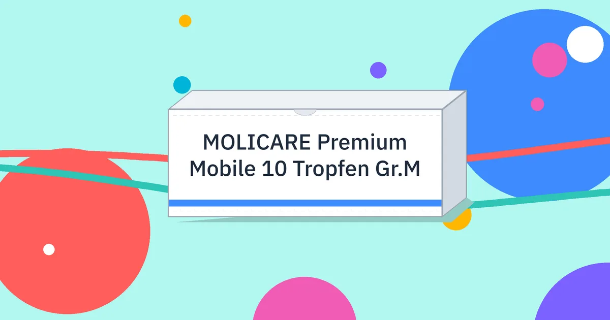 Symbolbild: Packung mit der Aufschrift MOLICARE Premium Mobile 10 Tropfen Gr.M (PZN 14442701) – Verfügbarkeit und Bezug in Apotheken in Frankfurt am Main