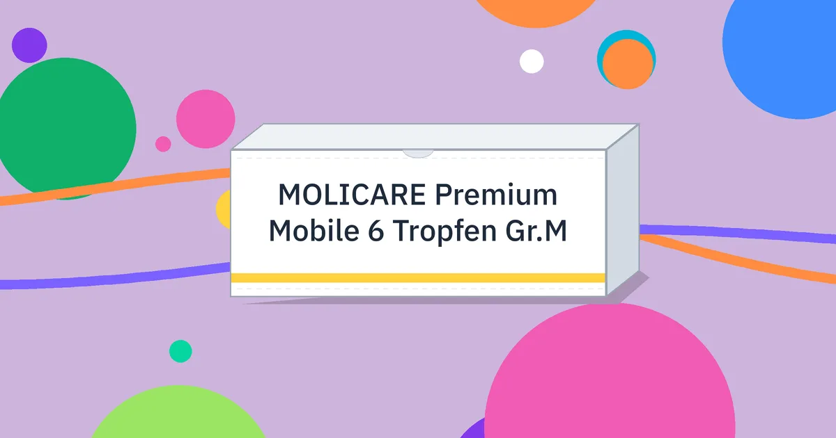 Symbolbild: Packung mit der Aufschrift MOLICARE Premium Mobile 6 Tropfen Gr.M (PZN 17936467) – Verfügbarkeit und Bezug in Apotheken in Frankfurt am Main