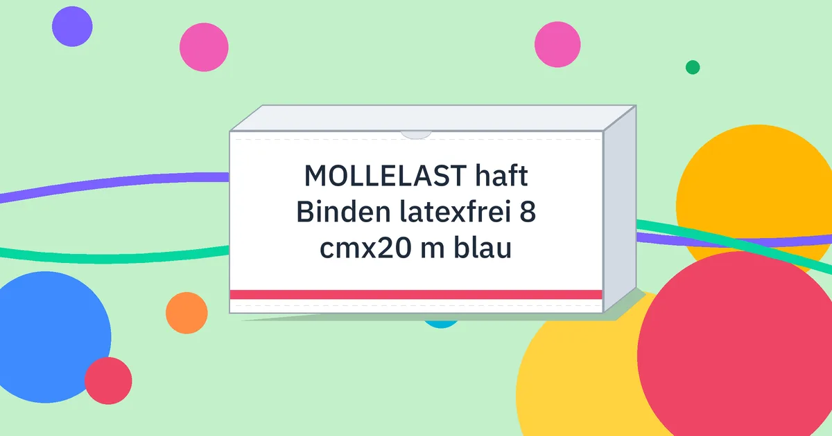 Symbolbild: Packung mit der Aufschrift MOLLELAST haft Binden latexfrei 8 cmx20 m blau (PZN 09886063) – Verfügbarkeit und Bezug in Apotheken in Frankfurt am Main