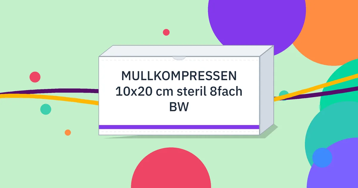 Symbolbild: Packung mit der Aufschrift MULLKOMPRESSEN 10x20 cm steril 8fach BW (PZN 07453615) – Verfügbarkeit und Bezug in Apotheken in Frankfurt am Main