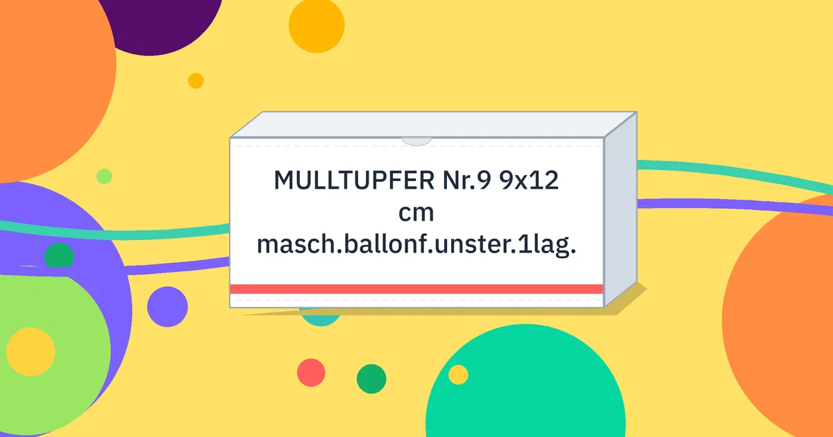 Symbolbild: Packung mit der Aufschrift MULLTUPFER Nr.9 9x12 cm masch.ballonf.unster.1lag. (PZN 04050779) – Verfügbarkeit und Bezug in Apotheken in Frankfurt am Main