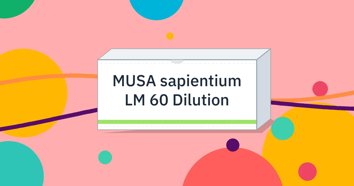 Symbolbild: Packung mit der Aufschrift MUSA sapientium LM 60 Dilution (PZN 13611946) – Verfügbarkeit und Bezug in Apotheken in Frankfurt am Main