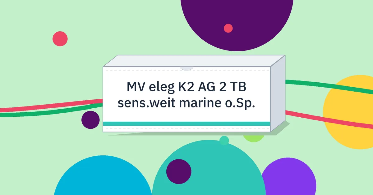 Symbolbild: Packung mit der Aufschrift MV eleg K2 AG 2 TB sens.weit marine o.Sp. (PZN 14611351) – Verfügbarkeit und Bezug in Apotheken in Frankfurt am Main