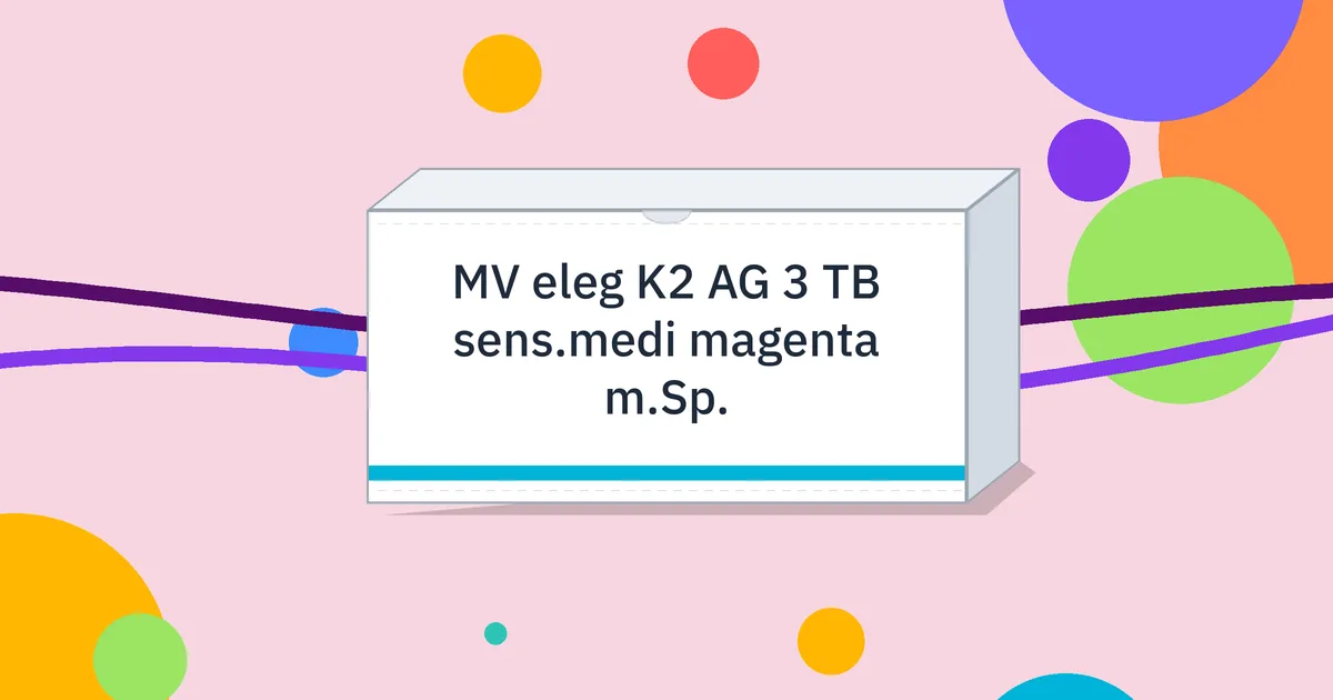 Symbolbild: Packung mit der Aufschrift MV eleg K2 AG 3 TB sens.medi magenta m.Sp. (PZN 14640855) – Verfügbarkeit und Bezug in Apotheken in Frankfurt am Main