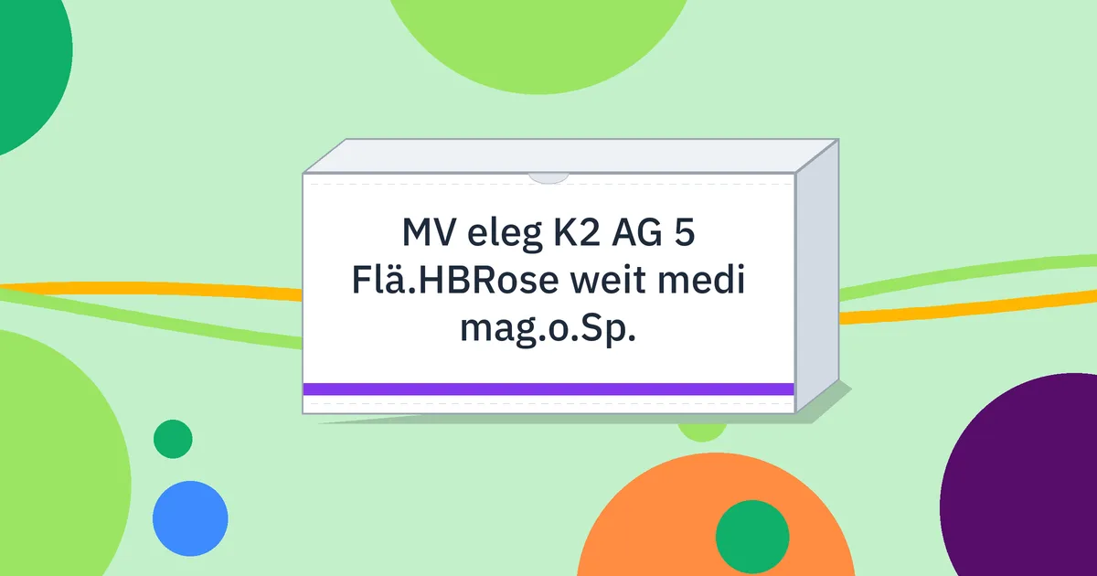 Symbolbild: Packung mit der Aufschrift MV eleg K2 AG 5 Flä.HBRose weit medi mag.o.Sp. (PZN 15720119) – Verfügbarkeit und Bezug in Apotheken in Frankfurt am Main
