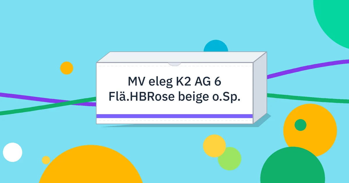 Symbolbild: Packung mit der Aufschrift MV eleg K2 AG 6 Flä.HBRose beige o.Sp. (PZN 15718588) – Verfügbarkeit und Bezug in Apotheken in Frankfurt am Main