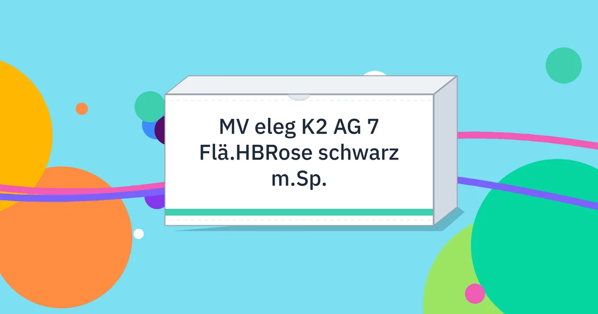 Symbolbild: Packung mit der Aufschrift MV eleg K2 AG 7 Flä.HBRose schwarz m.Sp. (PZN 15719346) – Verfügbarkeit und Bezug in Apotheken in Frankfurt am Main