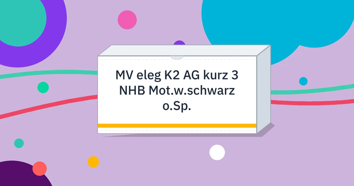 Symbolbild: Packung mit der Aufschrift MV eleg K2 AG kurz 3 NHB Mot.w.schwarz o.Sp. (PZN 15713668) – Verfügbarkeit und Bezug in Apotheken in Frankfurt am Main