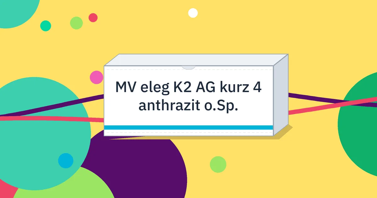 Symbolbild: Packung mit der Aufschrift MV eleg K2 AG kurz 4 anthrazit o.Sp. (PZN 00644080) – Verfügbarkeit und Bezug in Apotheken in Frankfurt am Main