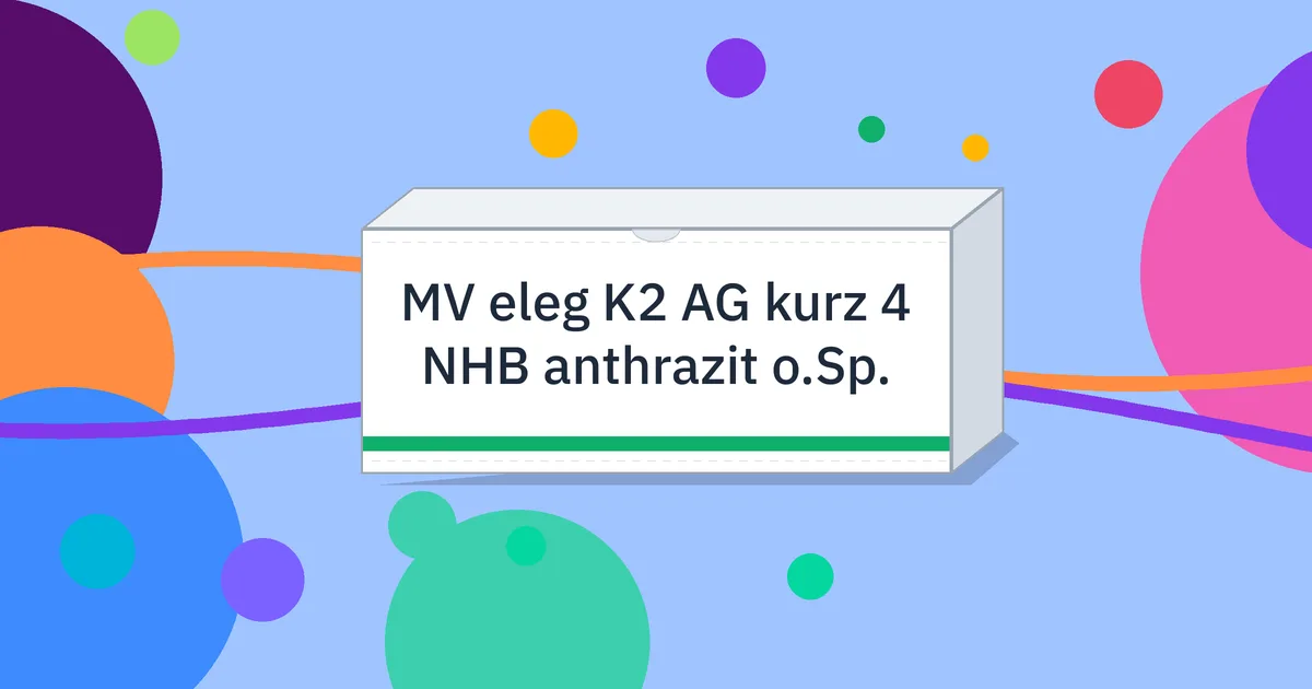 Symbolbild: Packung mit der Aufschrift MV eleg K2 AG kurz 4 NHB anthrazit o.Sp. (PZN 15715621) – Verfügbarkeit und Bezug in Apotheken in Frankfurt am Main