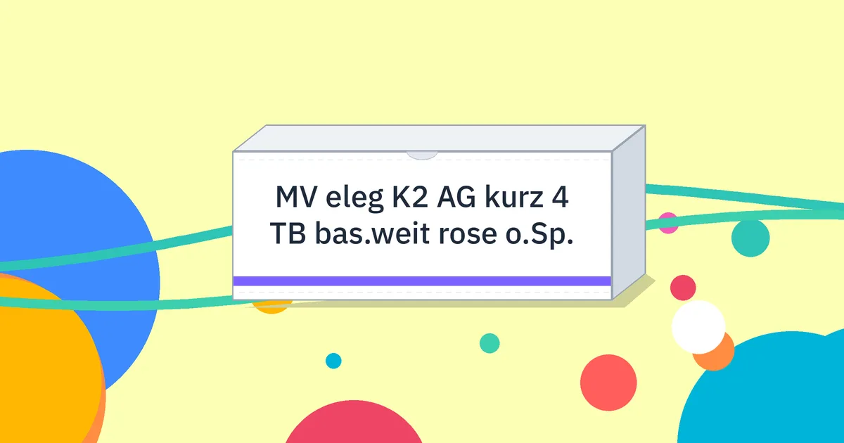 Symbolbild: Packung mit der Aufschrift MV eleg K2 AG kurz 4 TB bas.weit rose o.Sp. (PZN 14698151) – Verfügbarkeit und Bezug in Apotheken in Frankfurt am Main