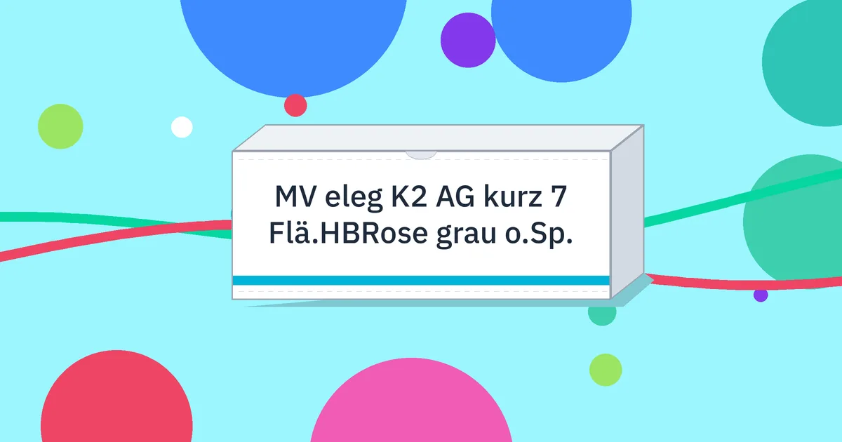 Symbolbild: Packung mit der Aufschrift MV eleg K2 AG kurz 7 Flä.HBRose grau o.Sp. (PZN 18925738) – Verfügbarkeit und Bezug in Apotheken in Frankfurt am Main