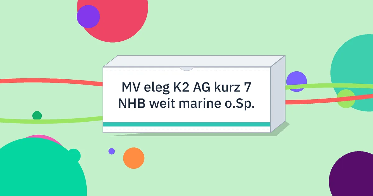 Symbolbild: Packung mit der Aufschrift MV eleg K2 AG kurz 7 NHB weit marine o.Sp. (PZN 15715408) – Verfügbarkeit und Bezug in Apotheken in Frankfurt am Main