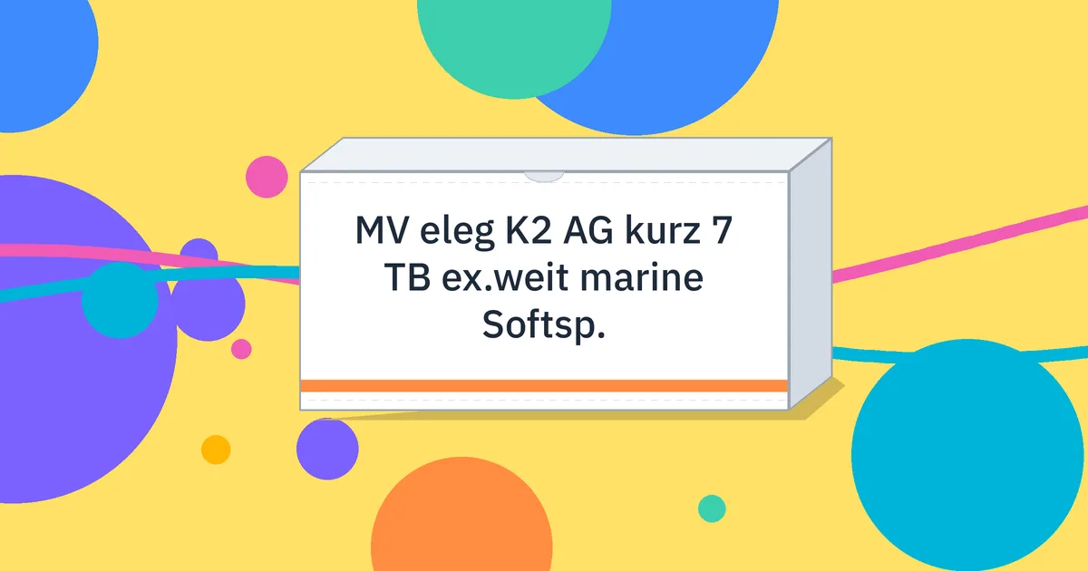Symbolbild: Packung mit der Aufschrift MV eleg K2 AG kurz 7 TB ex.weit marine Softsp. (PZN 14607734) – Verfügbarkeit und Bezug in Apotheken in Frankfurt am Main