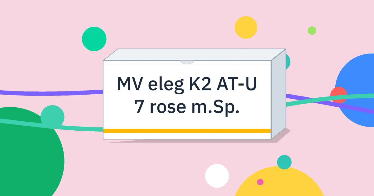 Symbolbild: Packung mit der Aufschrift MV eleg K2 AT-U 7 rose m.Sp. (PZN 15291026) – Verfügbarkeit und Bezug in Apotheken in Frankfurt am Main