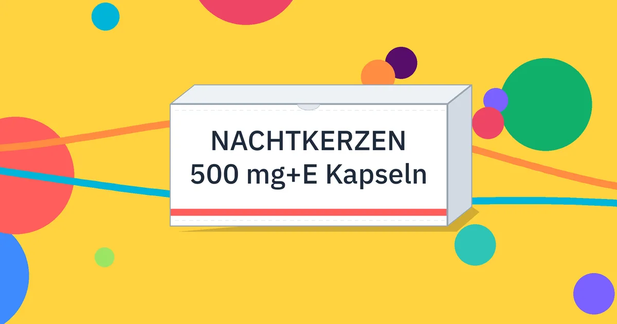 Symbolbild: Packung mit der Aufschrift NACHTKERZEN 500 mg+E Kapseln (PZN 07245650) – Verfügbarkeit und Bezug in Apotheken in Frankfurt am Main