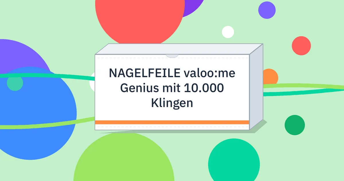 Symbolbild: Packung mit der Aufschrift NAGELFEILE valoo:me Genius mit 10.000 Klingen (PZN 10553674) – Verfügbarkeit und Bezug in Apotheken in Frankfurt am Main